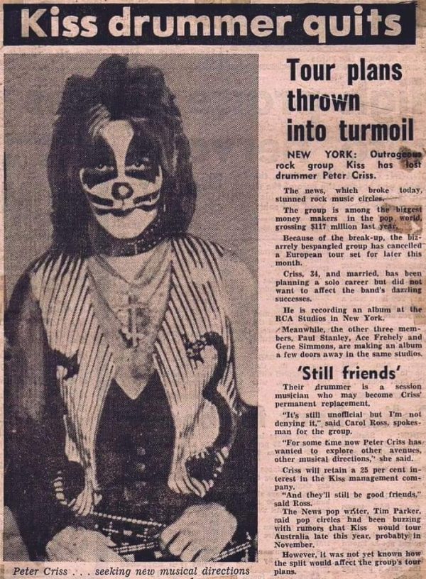 18. May 1980: Peter Criss officially leaves Kiss – Kiss Timeline