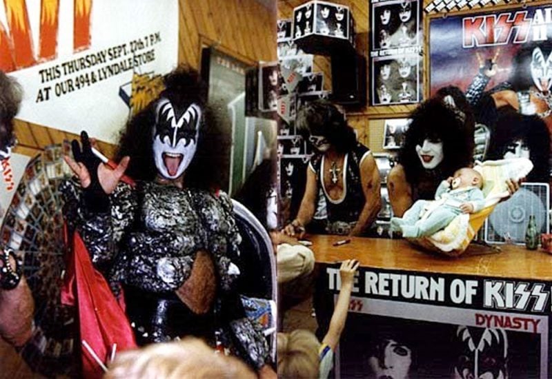 Kiss holds an in-store appearance at Great American Music – Kiss Timeline